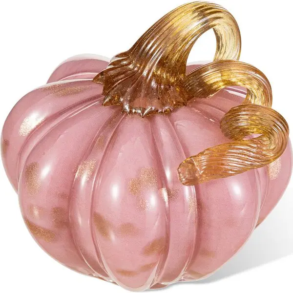 GLITZHOME Fall Multi Striped Glass Short Pumpkins - Pink