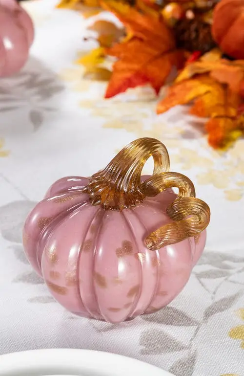 GLITZHOME Fall Multi Striped Glass Short Pumpkins - Pink