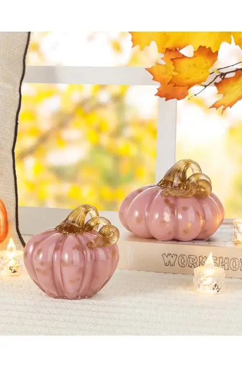 GLITZHOME Fall Multi Striped Glass Short Pumpkins - Pink
