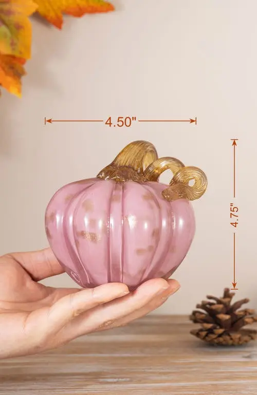 GLITZHOME Fall Multi Striped Glass Short Pumpkins - Pink