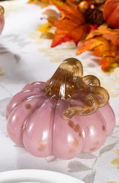 GLITZHOME Fall Multi Striped Glass Short Pumpkins - Pink