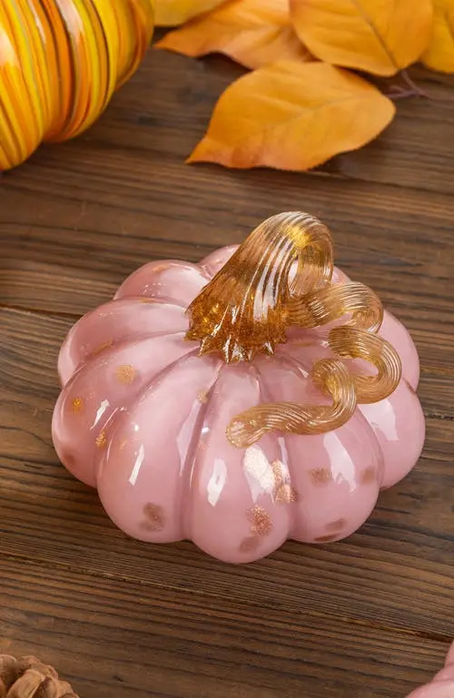 GLITZHOME Fall Multi Striped Glass Short Pumpkins - Pink