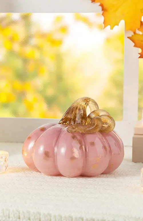 GLITZHOME Fall Multi Striped Glass Short Pumpkins - Pink