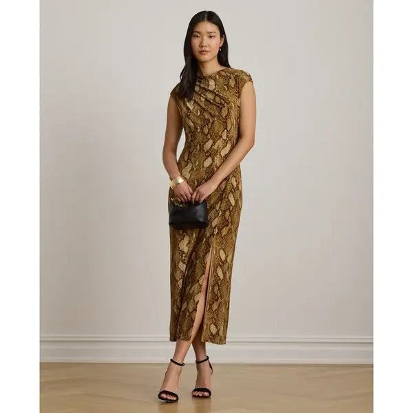 Ralph Lauren Python-print Jersey Cap-sleeve Dress