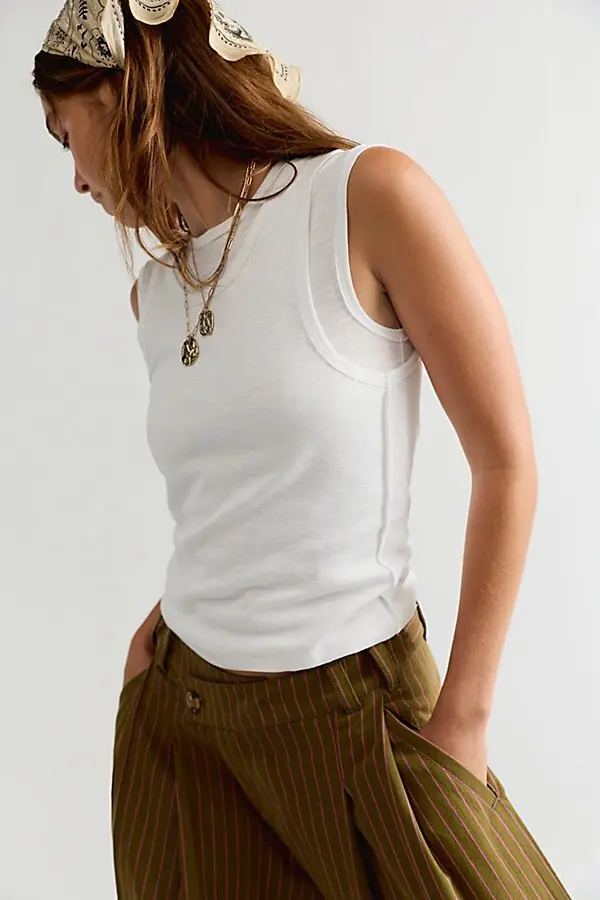 Free People We The Free Tinsley Twofer Short Sleeve Top - Clean Ivory