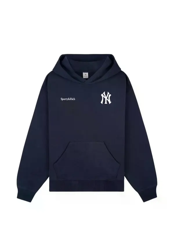 SPORTY & RICH X Yankees Curve Logo-print Hoodie - Blue