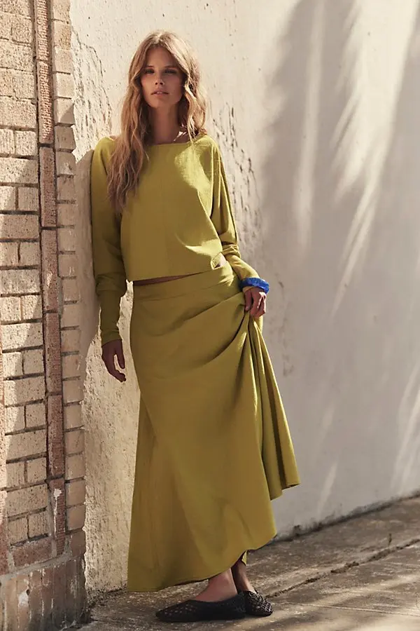 Free People Cilla Cotton Jersey Skirt Set - Acid Moss