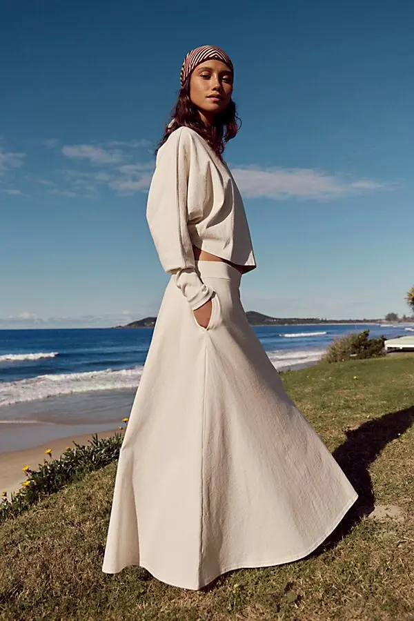 Free People Cilla Cotton Jersey Skirt Set - Toasted Eggnog