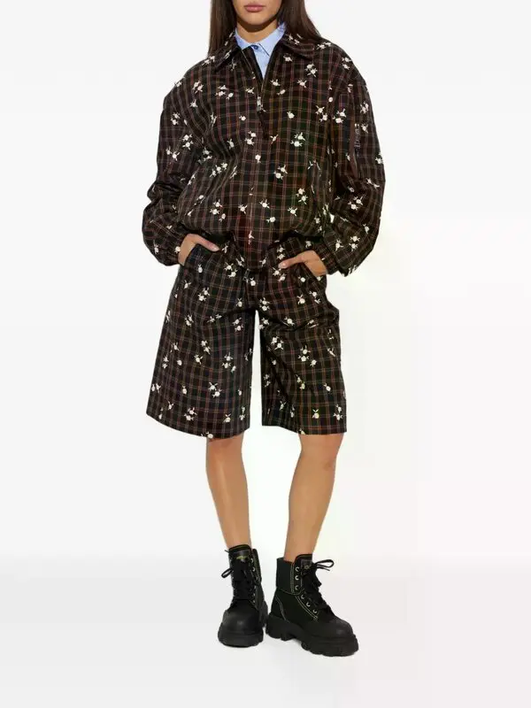 GANNI Check Floral-embroidered Zip-up Jacket