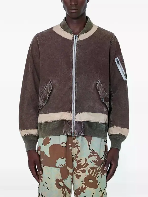 NOMARHYTHM Distressed-finish Zipped-sleeve Bomber Jacket - Brown