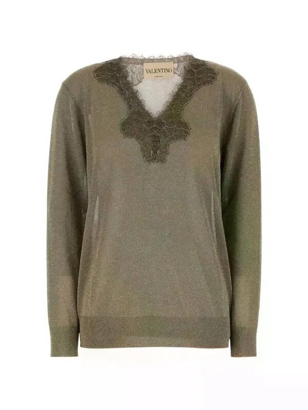 Valentino Garavani Lace-trim Metallic-effect Sweater - Gold