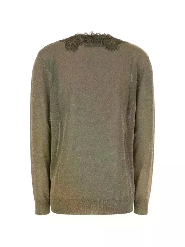 Valentino Garavani Metallic Lace Trim V-neck Sweater