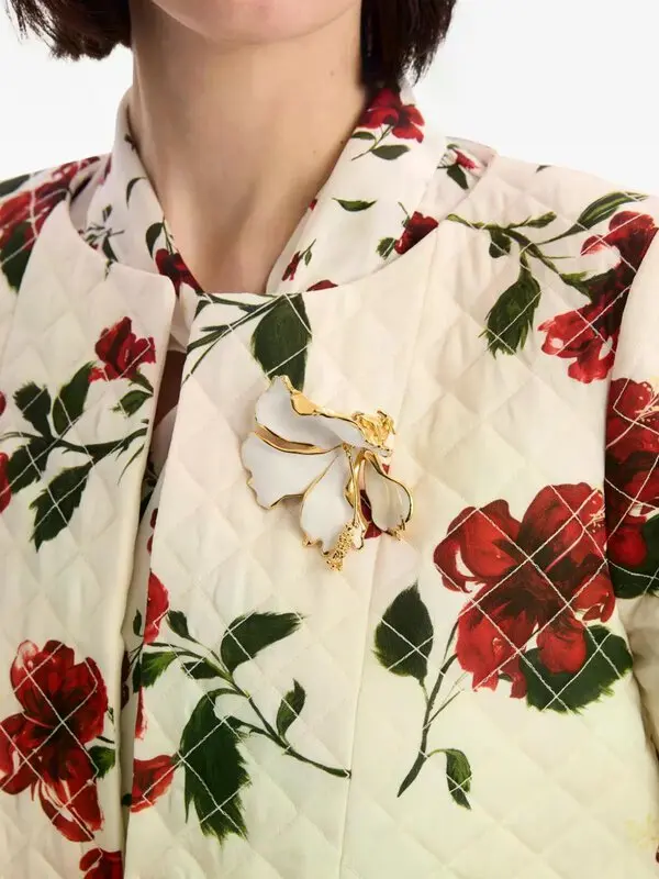 Oscar De La Renta Enamel Folded Hibiscus Brooch - Gold