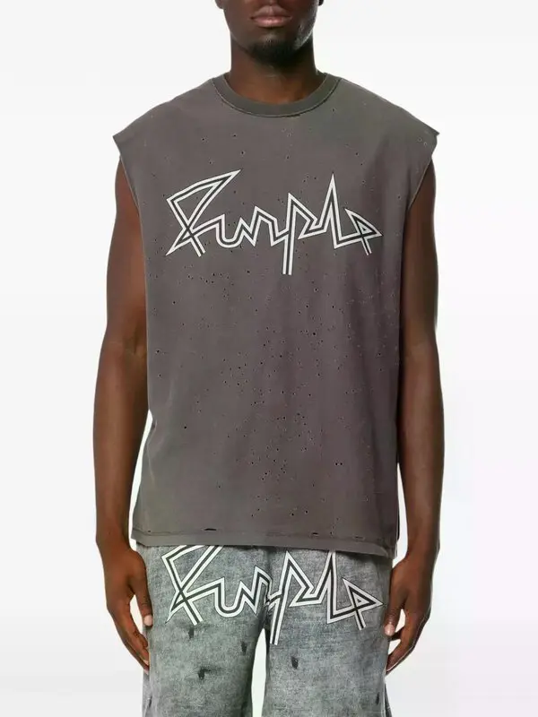 PURPLE BRAND Distressed Logo-print Tank Top - Grey