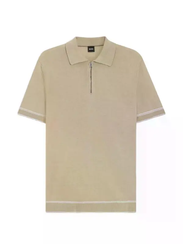 BOSS Zip-neck Sweater In A Linen Blend - Neutrals
