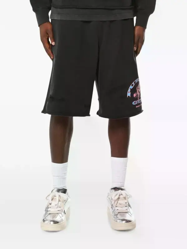PURPLE BRAND Graphic-print Distressed Shorts - Black