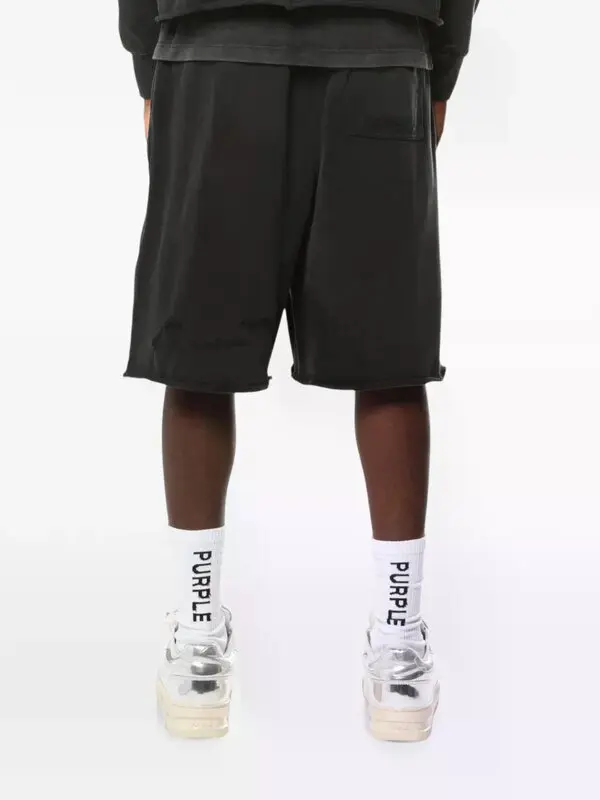 PURPLE BRAND Graphic Print Distressed Cotton Shorts