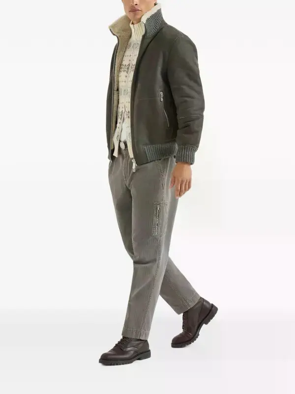 Brunello Cucinelli Cotton Chevron Trousers With Zipped Pocket