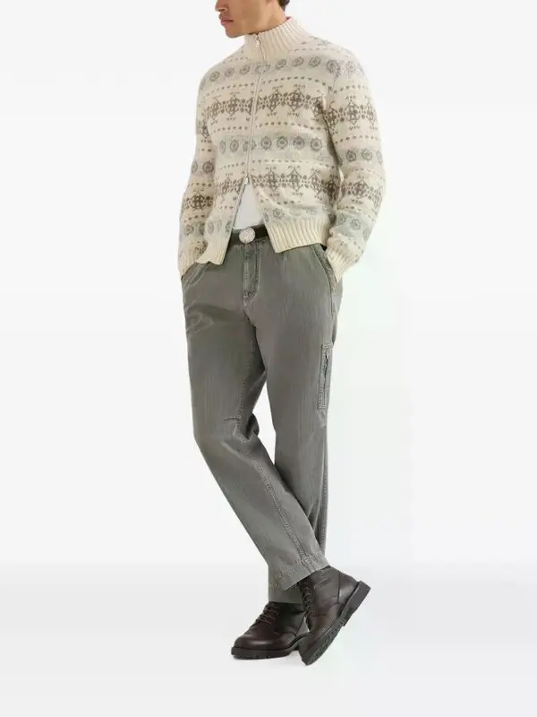 Brunello Cucinelli Cotton Chevron Trousers With Zipped Pocket