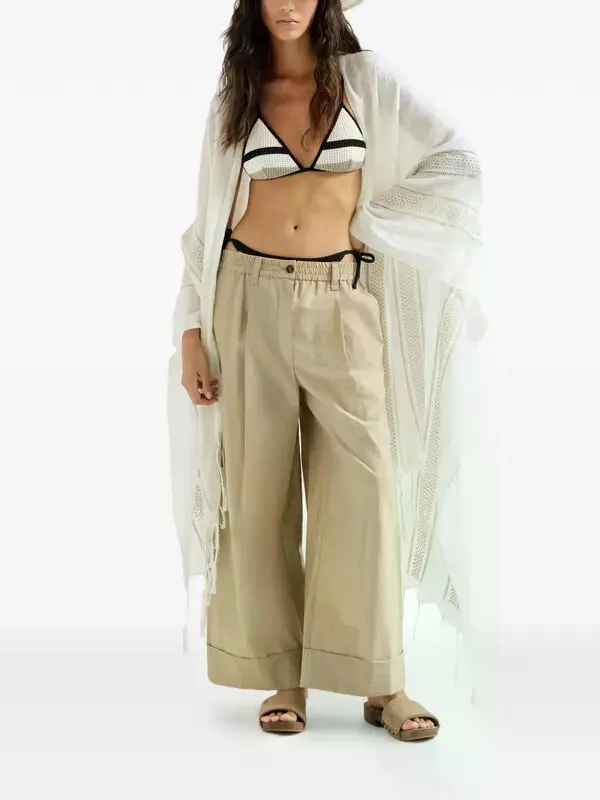 Brunello Cucinelli Linen Poncho With Broderie Anglaise And Fringe