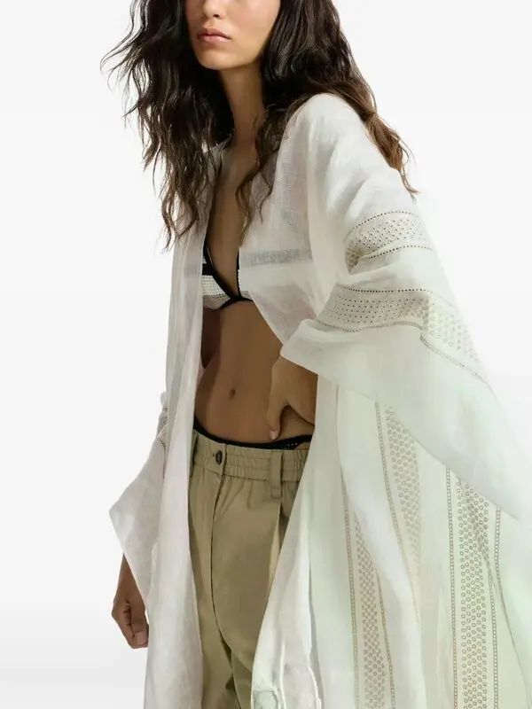 Brunello Cucinelli Linen Poncho With Broderie Anglaise And Fringe