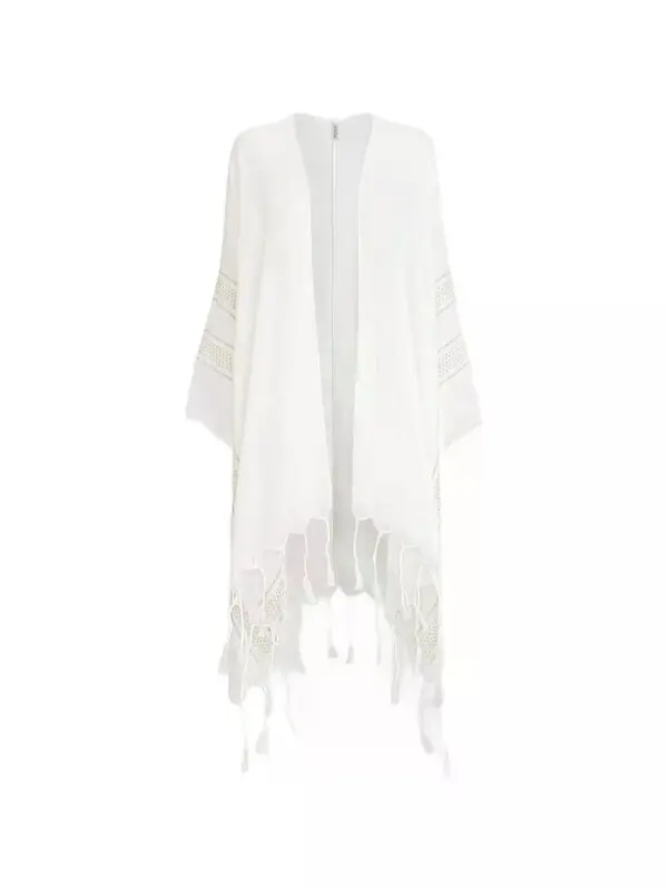 Brunello Cucinelli Linen Poncho With Broderie Anglaise And Fringe - White