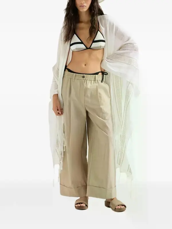 Brunello Cucinelli Linen Poncho With Broderie Anglaise And Fringe