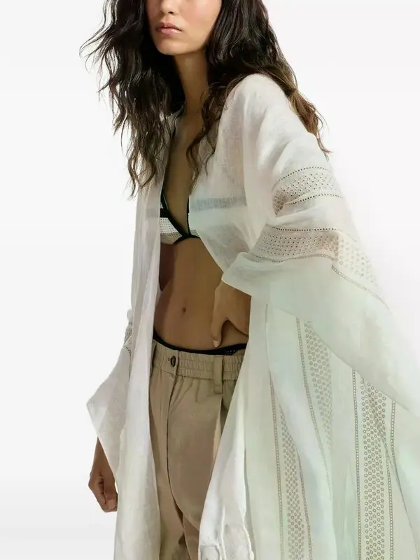 Brunello Cucinelli Linen Poncho With Broderie Anglaise And Fringe