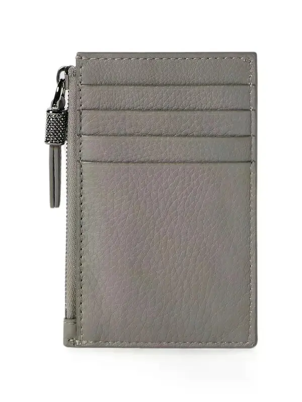 Brunello Cucinelli Grained Calfskin Card Case With Shiny Zipper Pull