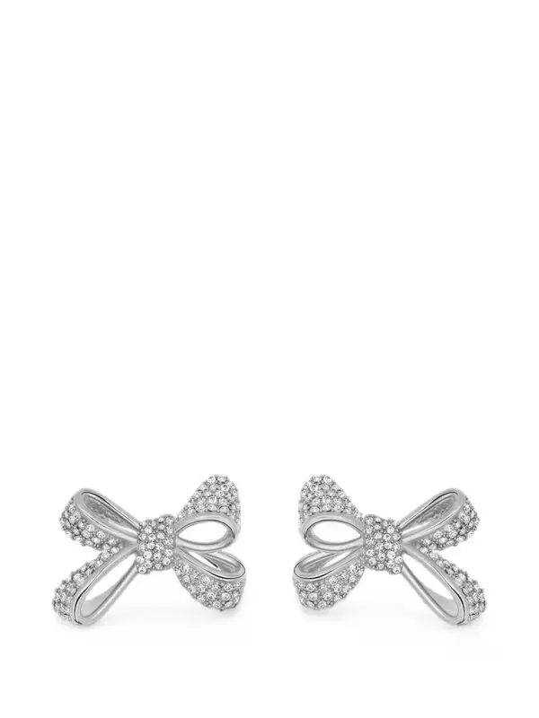Oscar De La Renta Crystal Bow Motif Earrings - Silver