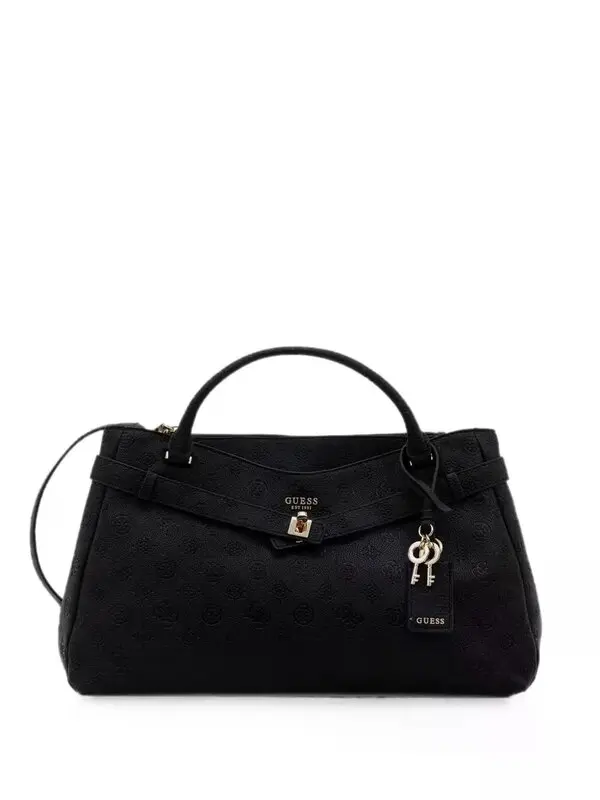 Guess Monogram-debossed Key-charm Tote Bag - Black