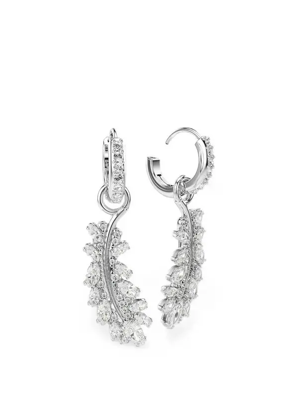 SWAROVSKI Crystal Embellished Leaf Pendant Hoop Earrings