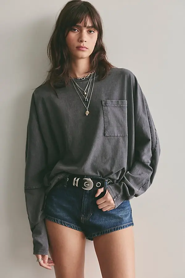 Free People We The Free Epic Long Sleeve Top - Washed Black