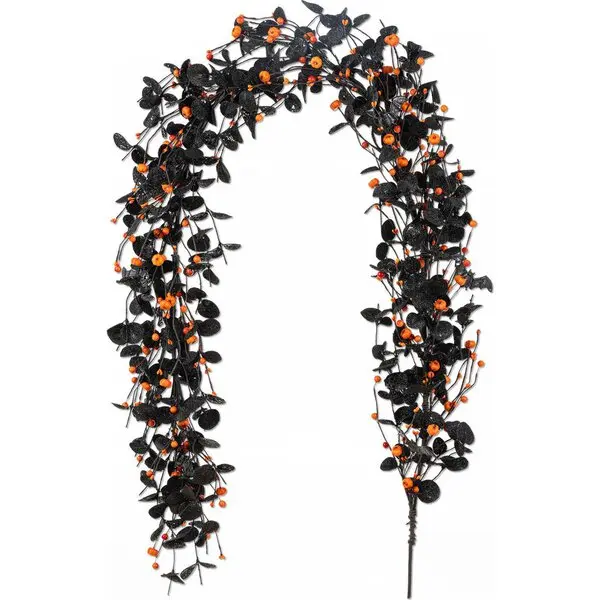 GLITZHOME 72"l Halloween Eucalyptus Pumpkin Bat Garland