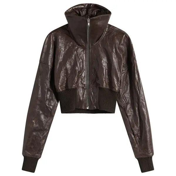 Rick Owens Cropped Leather Bomber Jacket - Grease
