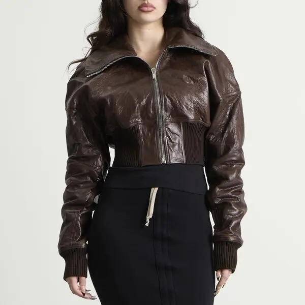 Rick Owens Cropped Leather Bomber Jacket