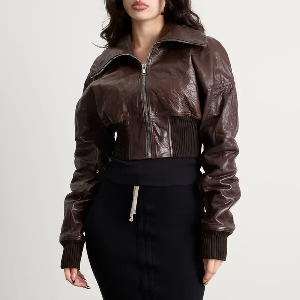 Rick Owens Cropped Leather Bomber Jacket