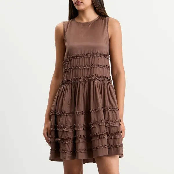 DAMSON MADDER Reed Drop Waist Ruffle Midi Dress