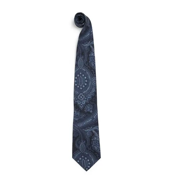Ralph Lauren Purple Label Mulberry Paisley Silk Tie - Navy