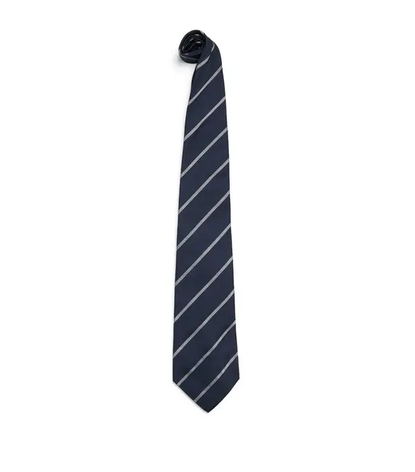 Ralph Lauren Purple Label Mulberry Silk Stripe Tie - Navy