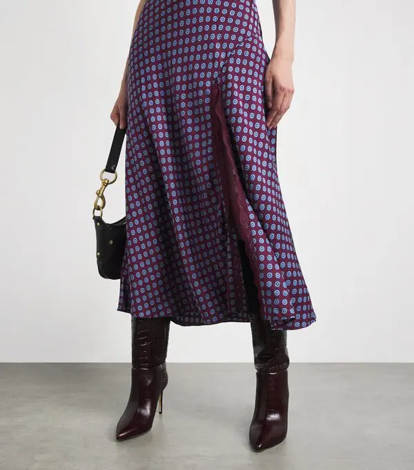Claudie Pierlot Sleeveless Printed Midi Dress With Pussybow And Lace Inserts