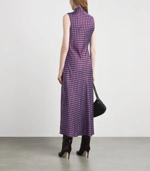 Claudie Pierlot Sleeveless Printed Midi Dress With Pussybow And Lace Inserts