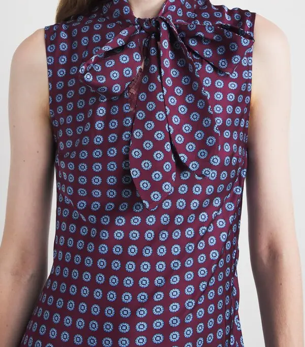 Claudie Pierlot Sleeveless Printed Midi Dress With Pussybow And Lace Inserts