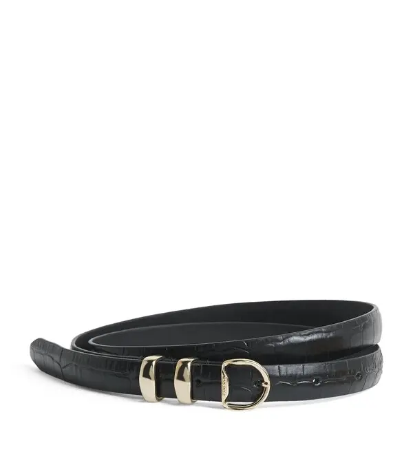 Sandro Croc-embossed Leather Buckle Belt - Black