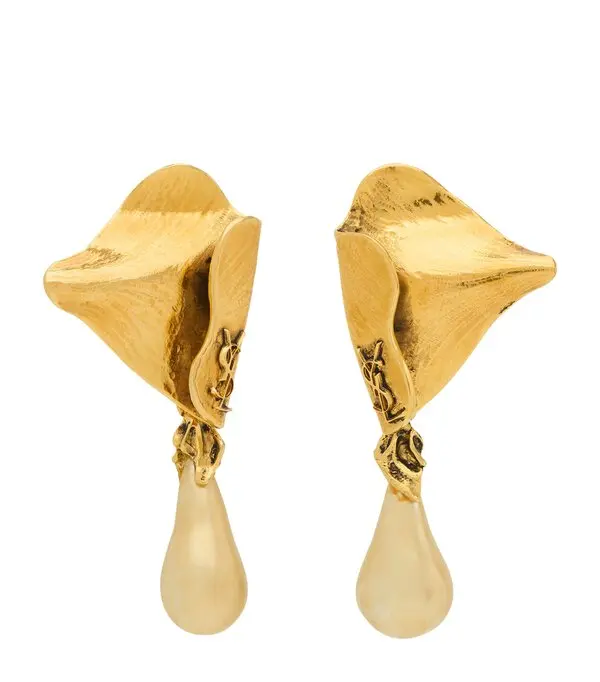 Saint Laurent Faux Pearl Cassandra Earrings - Yellow