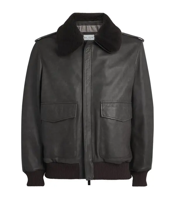 Pal Zileri Lambskin Leather Bomber Jacket