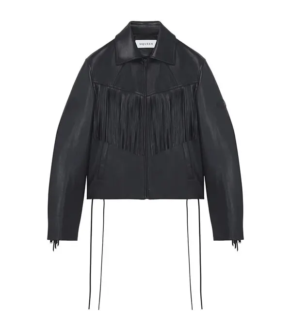 Alexander McQueen Leather Fringed Jacket - Black