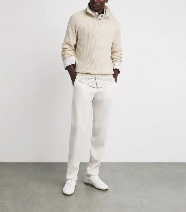 John Smedley Ryker Recycled Cashmere-wool Quarter-zip Sweater - Beige