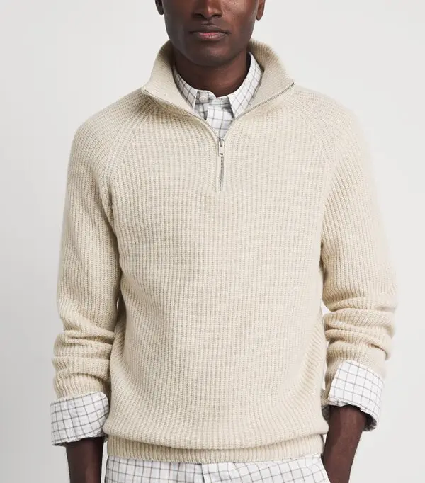 John Smedley Ryker Recycled Cashmere-wool Quarter-zip Sweater - Beige
