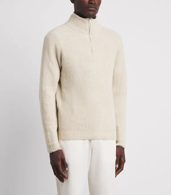 John Smedley Ryker Recycled Cashmere-wool Quarter-zip Sweater - Beige